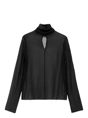 ALLSAINTS Kumi High-neck Long-sleeve Silk Top - Black