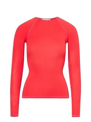 PEACHY DEN Susie Long-sleeve Stretch-woven Top - Cherry