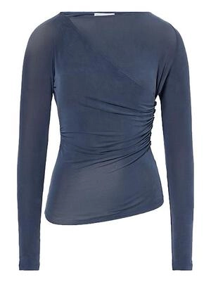 PEACHY DEN Kylie Button Cupro Wrap Top - Dark Navy