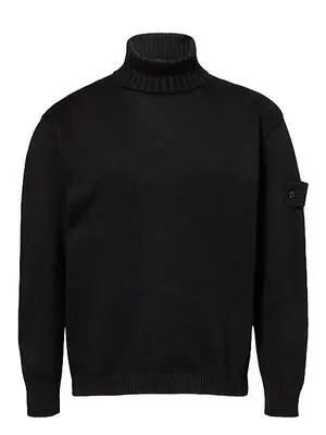 Stone Island Ghost Knitted Cotton-blend Roll-neck - Black
