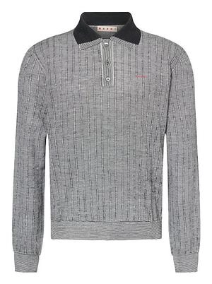 Marni Logo-embroidery Long-sleeve Wool Polo Knit - Black