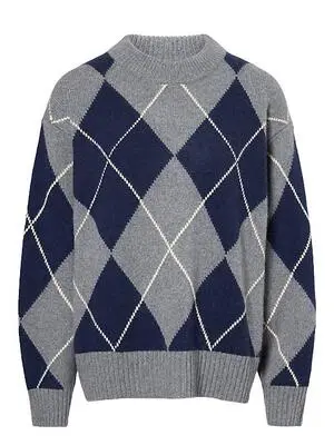 REFORMATION Cove Argyle Cashmere And Wool Jumper - Thunder Multi Argyle