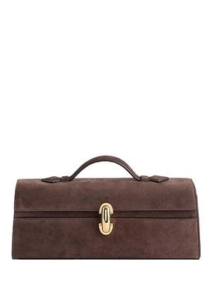 Savette Symmetry Slim Suede Top-handle Bag - Coffee