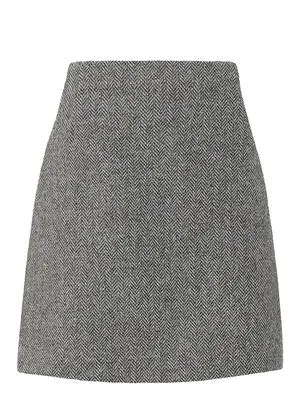 Max Mara Virgin Wool Herringbone Mini Skirt - Grey