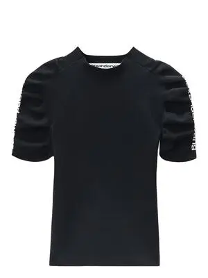 Alexander Wang Ruched Sleeve Short Sleeve Crewneck - Black