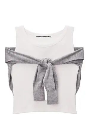 Alexander Wang Layered Tank With Tie-front Sweater Detail - Heather Grey/white