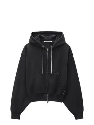 Alexander Wang Crystal Hotfix Drawcord Zip-up Hoodie - Black