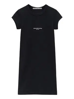Alexander Wang Logo Fitted Short Sleeve Mini Dress - Black