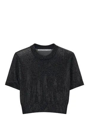 Alexander Wang Ss Tee With Clear Bead Hotfix - Black