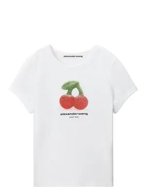 Alexander Wang Fitted Ringer Tee W/ Cherry Graphic - White