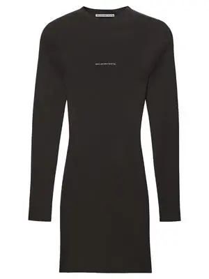 Alexander Wang Textured Logo Long Sleeve Crewneck Dress - Cola