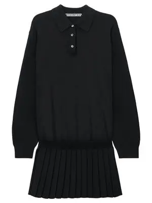 Alexander Wang Long Sleeve Polo Dress With Heat Pressed Skirt - Black