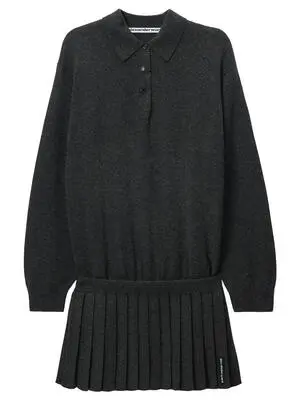 Alexander Wang Long Sleeve Polo Dress With Heat Pressed Skirt - Graphite