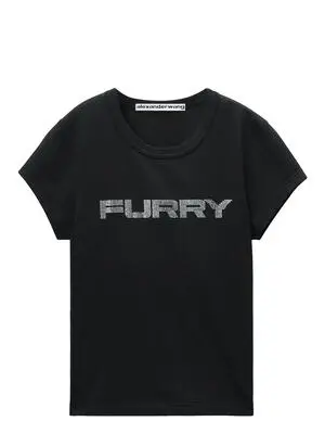 Alexander Wang Crystal Hotfix Graphic Fitted Short Sleeve Tee - Black