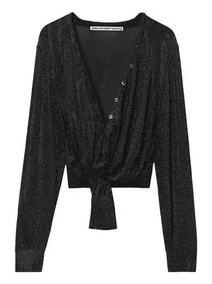 Alexander Wang Crystal Hotfix Knotted Deep V-neck Cardigan - Black