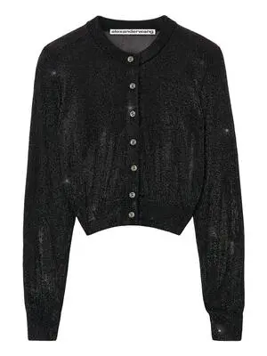 Alexander Wang Cropped Crewneck Cardigan W/ Clear Bead Hotfix - Black