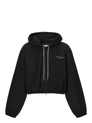 Alexander Wang Shrunken Hoodie Jacket W/ Rhinestone Drawcord Black
