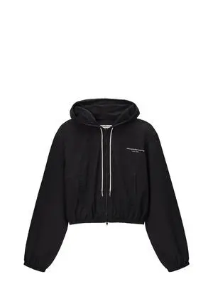 Alexander Wang Crystal Hotfix Drawcord Shrunken Hoodie Jacket Black
