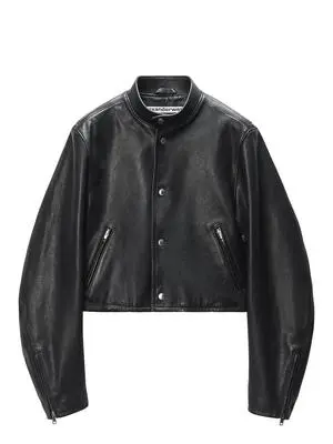 Alexander Wang Glossy Leather Cropped Moto Jacket - Black