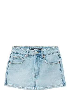 Alexander Wang Mid Rise Mini Skort In Comfort Stretch Denim - Bleach