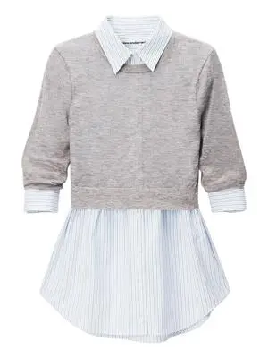 Alexander Wang Sheer Crewneck Sweater Button Up - Heather Grey
