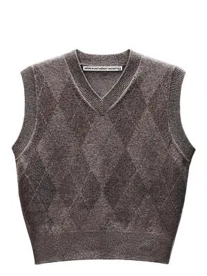 ALEXANDER WANG Crystal Hotfix Wool-blend Argyle Vest
