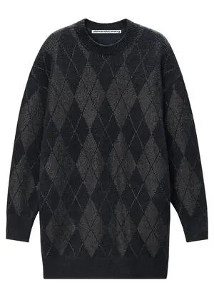 Alexander Wang Crystal Hotfix Argyle Wool-blend Dress - Graphite