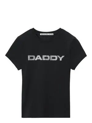 Alexander Wang Crystal Hotfix Graphic Fitted Short Sleeve Tee - Black