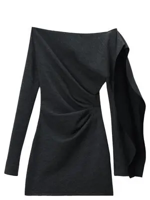 Alexander Wang Asymmetric Drape Ls Mini Dress - Charcoal