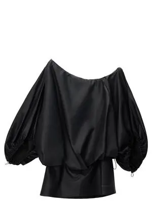 Alexander Wang Leather Gathered Off Shoulder Mini Dress - Black