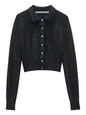 Alexander Wang Ls Polo Cardigan W/ Hotfix - Black
