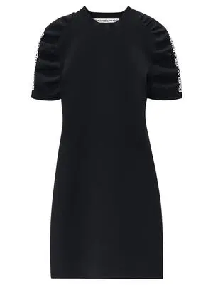 Alexander Wang Ruched Logo Short Sleeve Mini Dress - Black