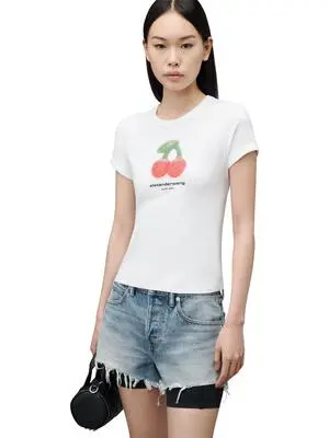 Alexander Wang Fitted Ringer Tee W/ Cherry Graphic - White