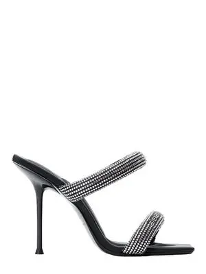 Alexander Wang Julie Crystal Hotfix 105mm Satin Tubular Sandal - Black/silver