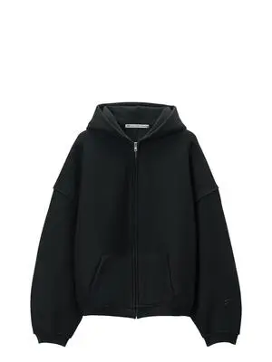 Alexander Wang Star Zip Up Hoodie In Dense Fleece - Black