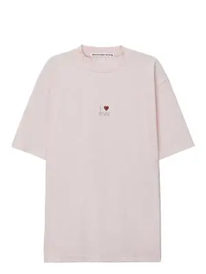 Alexander Wang Crystal Hotfix I Heart Aw Oversized Tee - Light Pink
