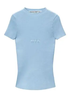 Alexander Wang Ss Crewneck Top W/ Jacquard Logo - Blue