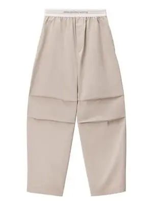 Alexander Wang Mid-rise Pleated Wide-leg Pant With Logo Elastic Waist - Stone
