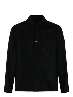 Stone Island Logo-patch Button-up Wool Shirt - Black