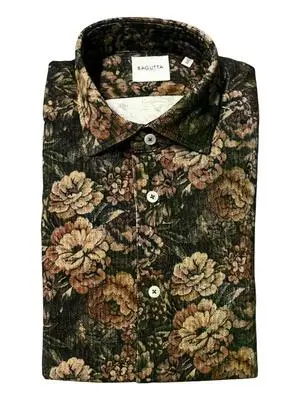 BAGUTTA Floral-print Corduroy Shirt - Green