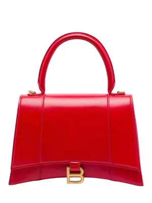 Balenciaga 2020 Medium Shiny Box Calfskin Hourglass Top Handle Bag Satchel Red