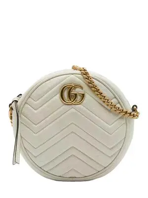 Gucci 2016-2026 Mini Gg Marmont Matelasse Calfskin Round Crossbody Bag - White