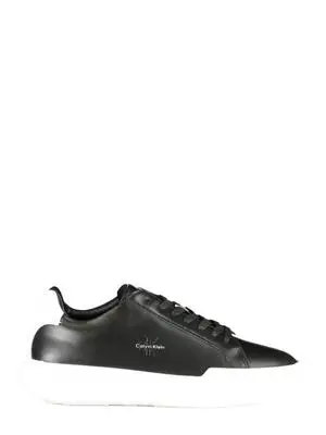 Calvin Klein Signature Logo Leather Low-top Sneakers - Black