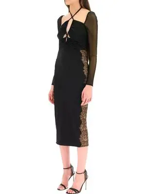 SELF-PORTRAIT Lace-panelled Cut-out Midi Dress