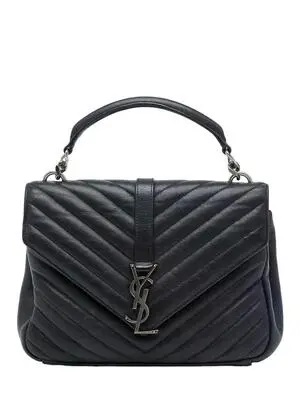 Saint Laurent 2017 Medium Chevron Sheepskin Monogram College Satchel - Black