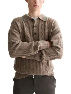 Scotch & Soda Soft Knit Cable Polo Sweater - Walnut