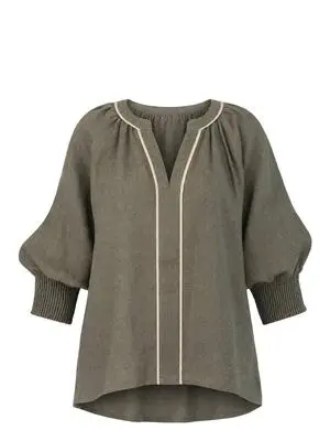 ADRIFT CLOTHING Green Danny Linen Blouse In Dusty Sage