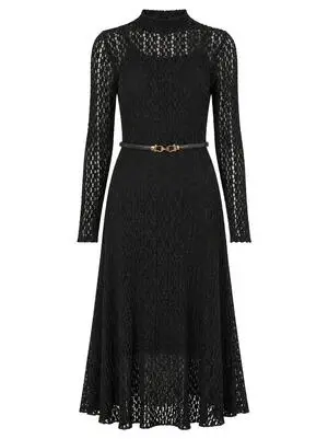 YUMI High Neck Lace Midi Dress - Black