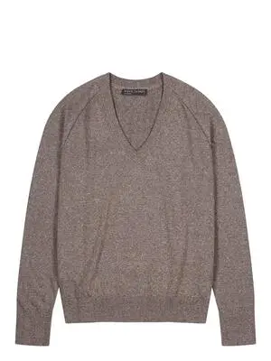 PAUL JAMES KNITWEAR Lightweight Cotton Celeste Deep V Neck Jumper Jaspe - Brown