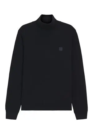 BOSS Turtleneck Sweater In Cotton And Cashmere With Logo Patch - Dark Blue